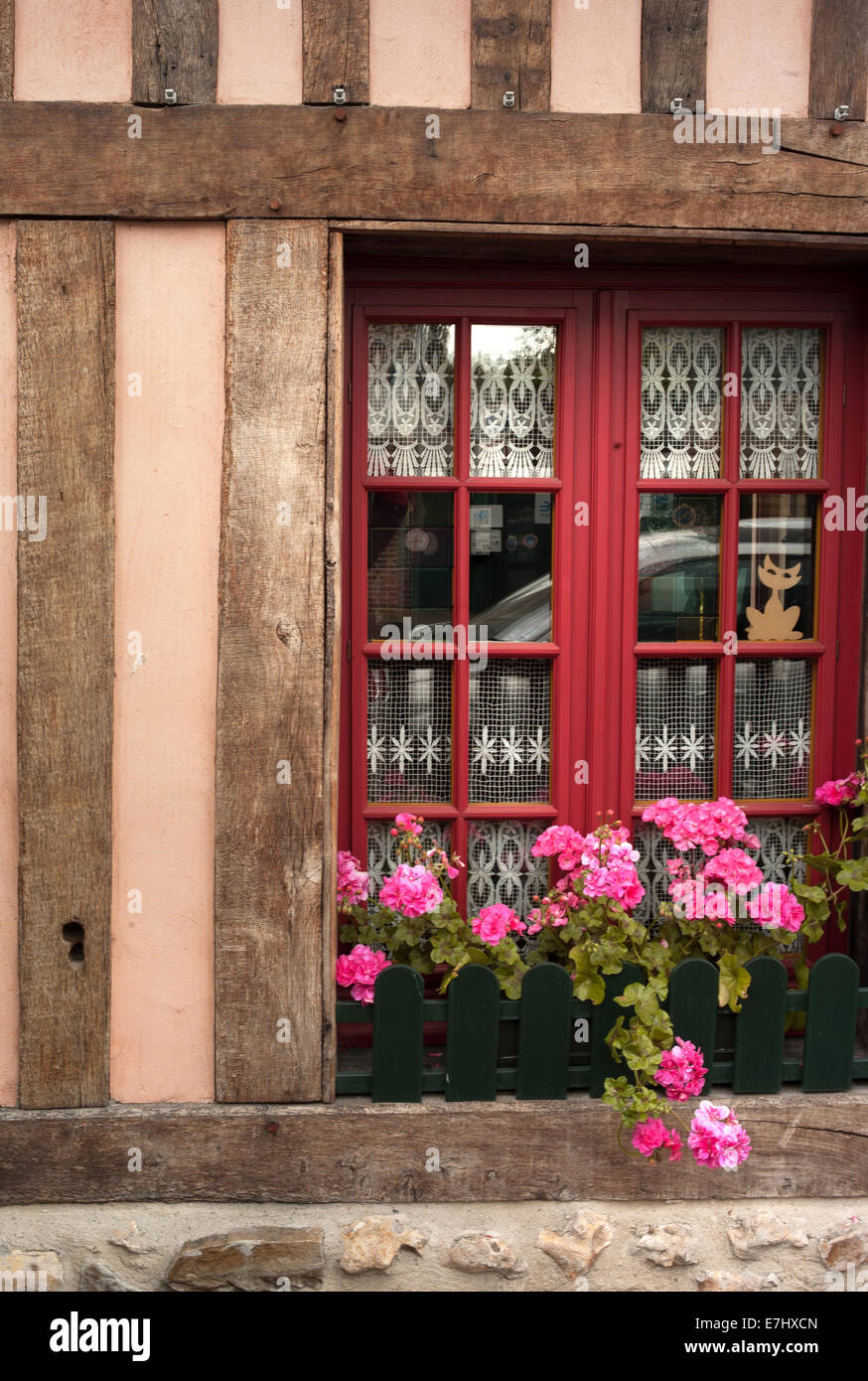 Window of half timbered house, Pont-l'Eveque Stock Photo - Alamy