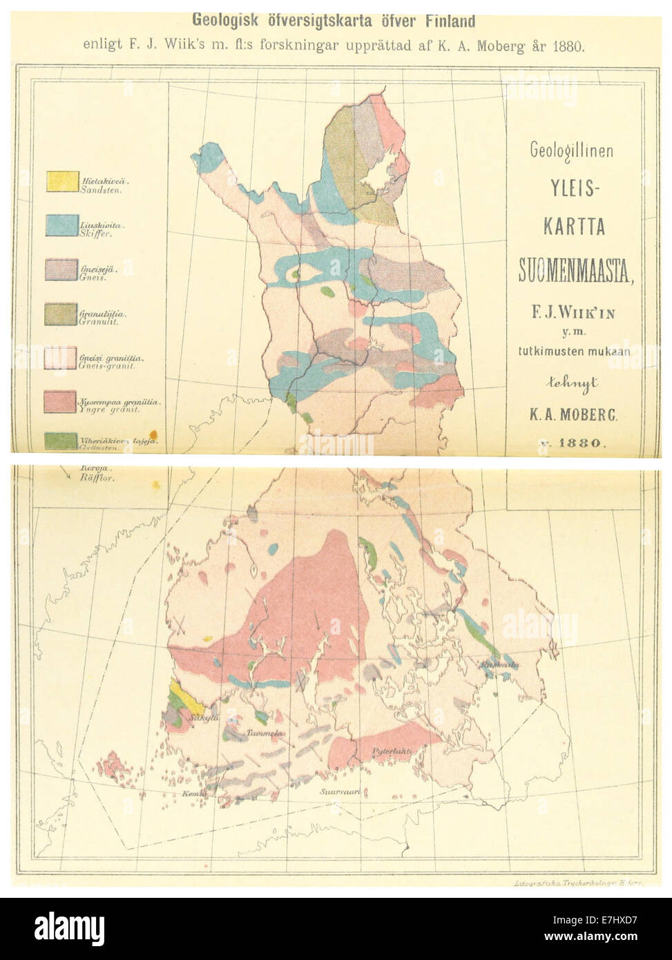 This 1891 geological map by Ignatius covers Finland, showing the ...