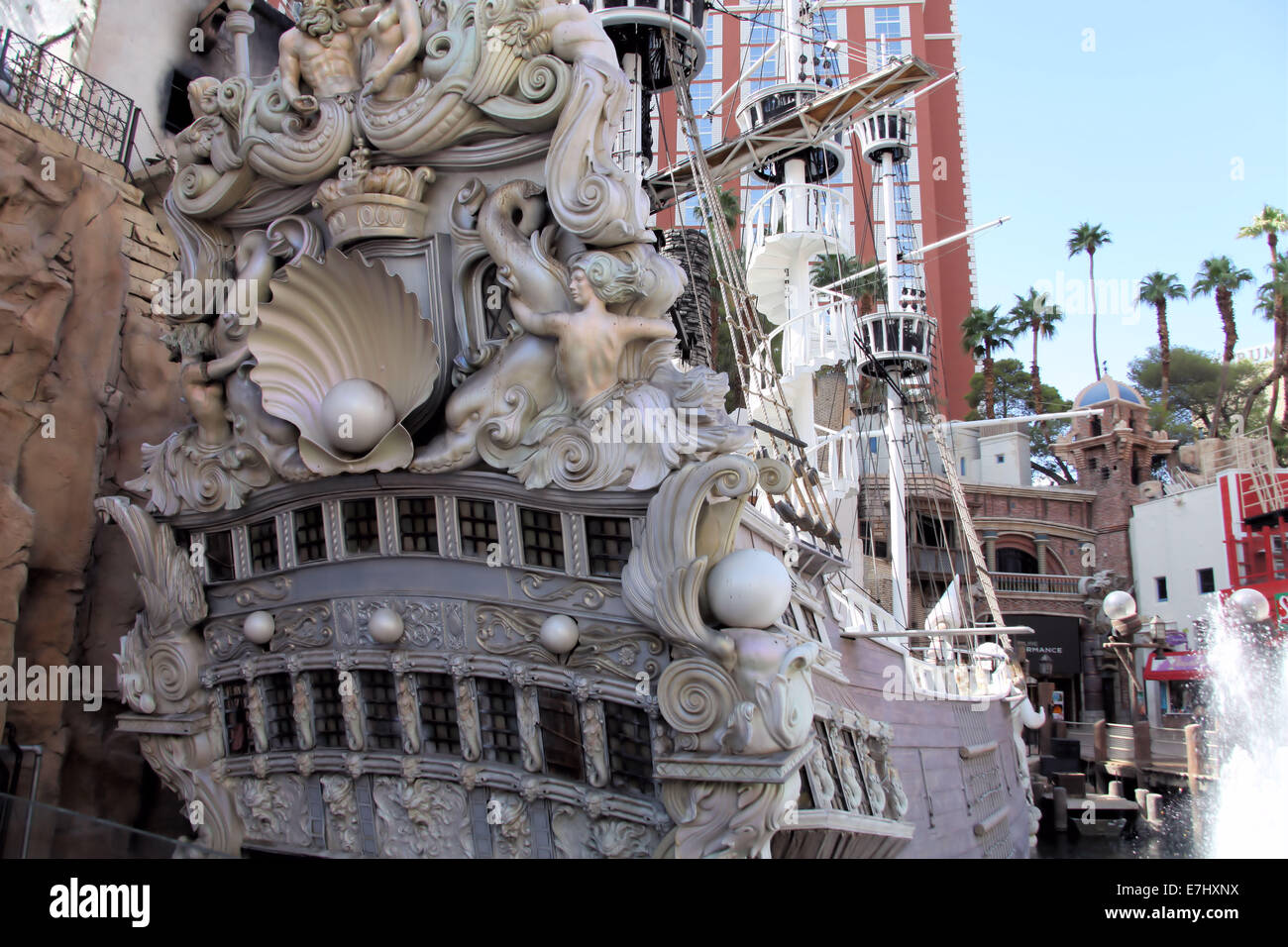 TREASURE ISLAND DISPLAY OF OLD SAILING VESSEL IN LAS VEGAS Stock Photo ...