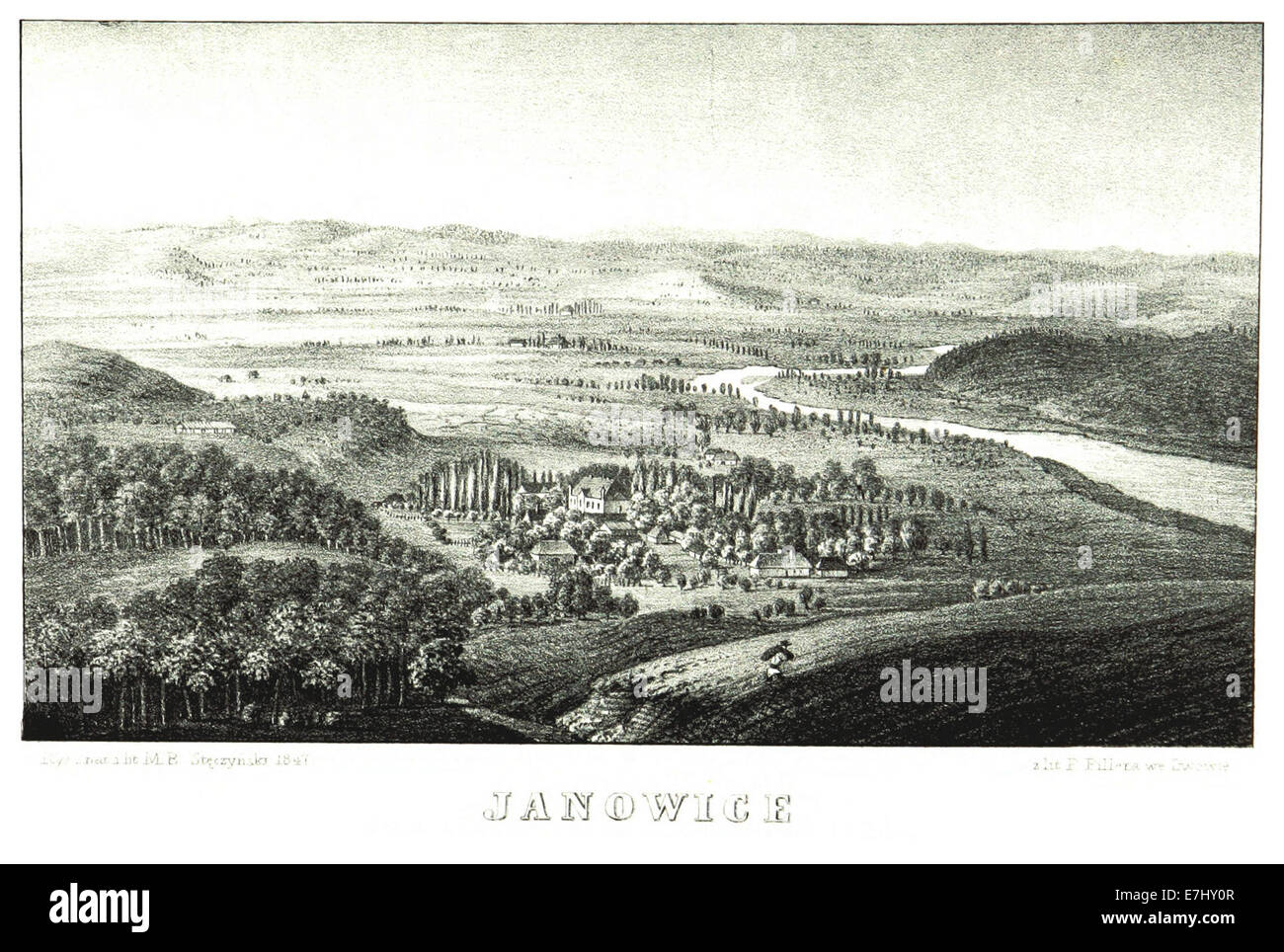 Illustration and map from Jablonski’s 1847 work, showing Janowice, a ...
