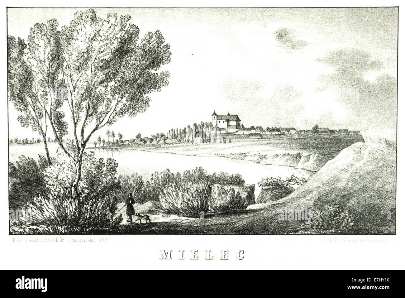 This 1847 illustration by Jablonski depicts the town of Mielec, Poland ...