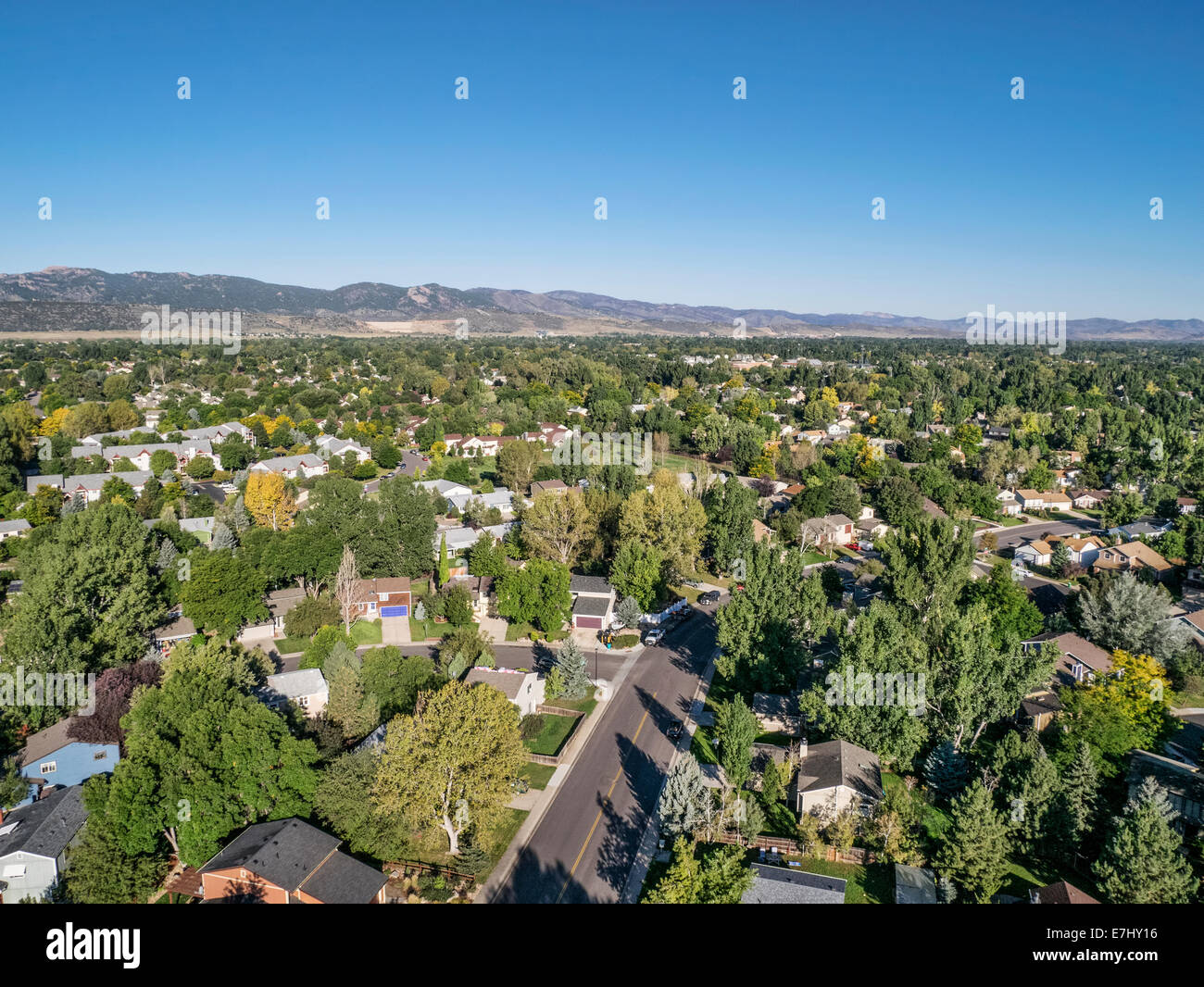 aerial view of residential area in Fort Collins, Colorado, with ...