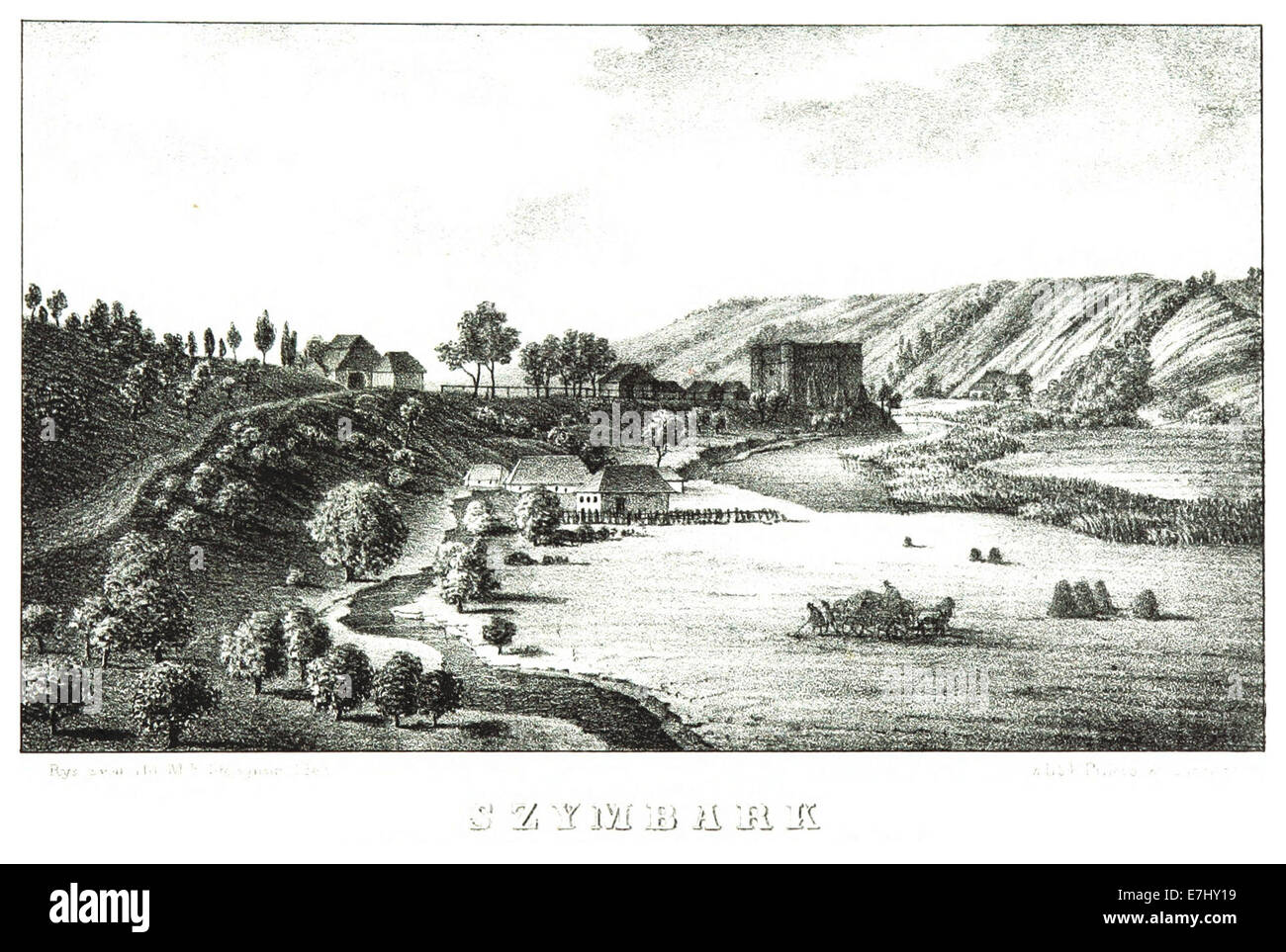 An 1847 illustration by Jablonski depicting the village of Szymbark ...