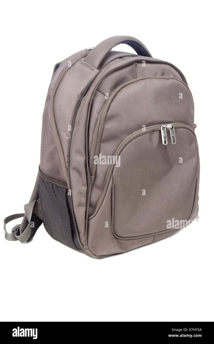 New closed brown backpack isolated on white Stock Photo - Alamy