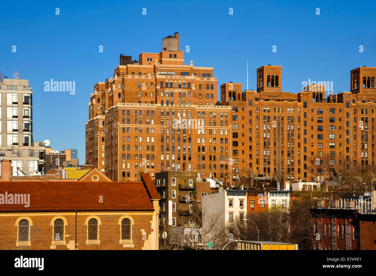 US, New York City. London Terrace. View from the High Line park Stock ...