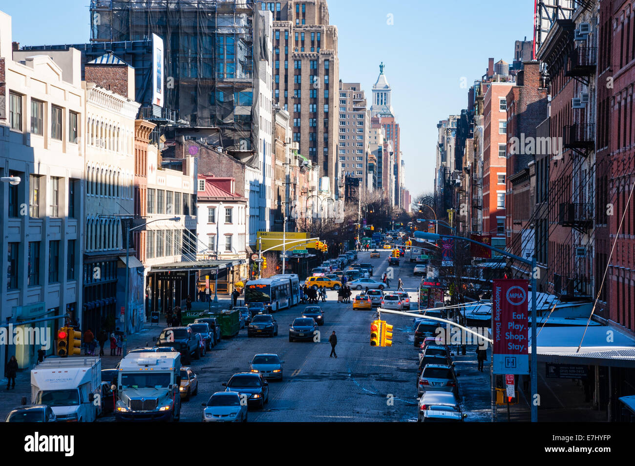US, New York City. W 14th Street. View from the High Line park Stock ...