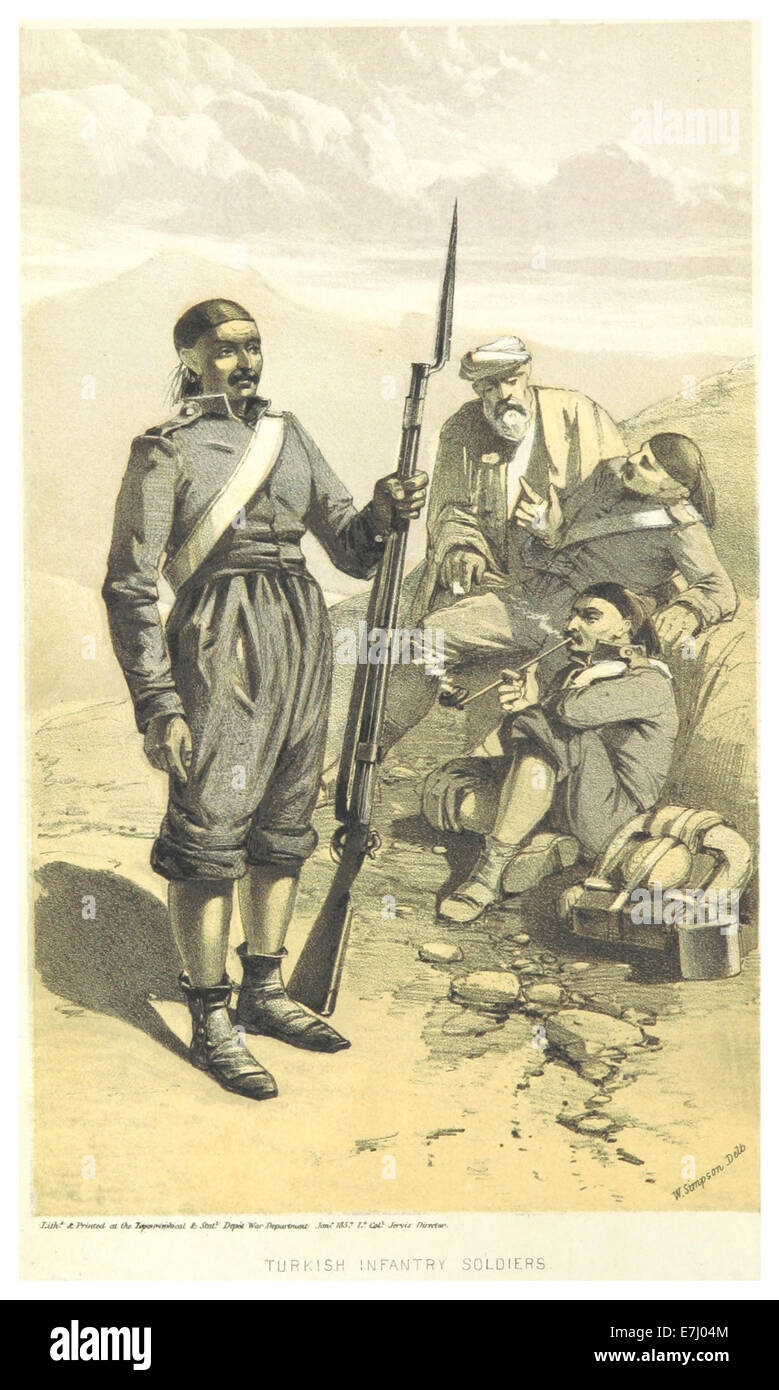 This 1857 illustration by Lake depicts Turkish infantry soldiers ...