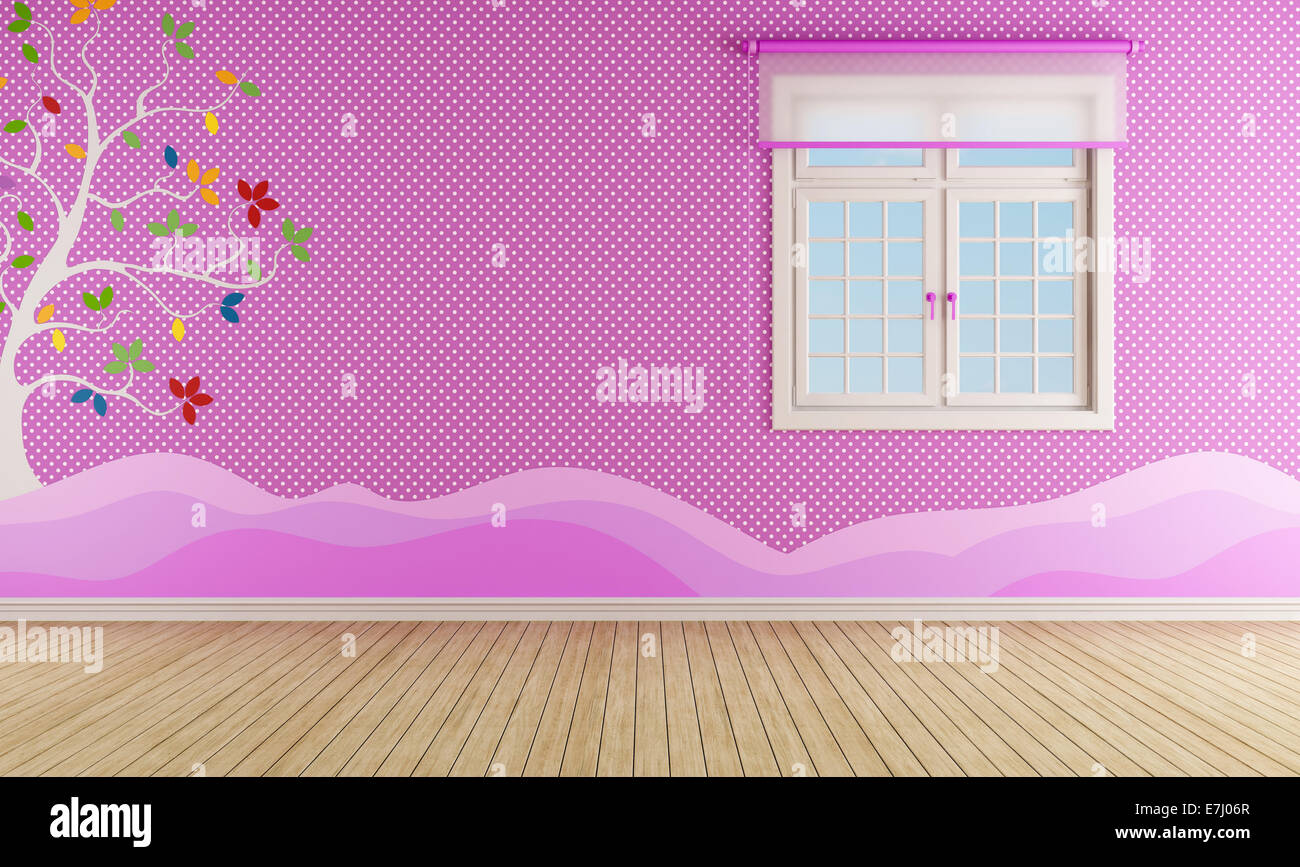 Pink room for girl with window and decoration on wall - rendering Stock ...