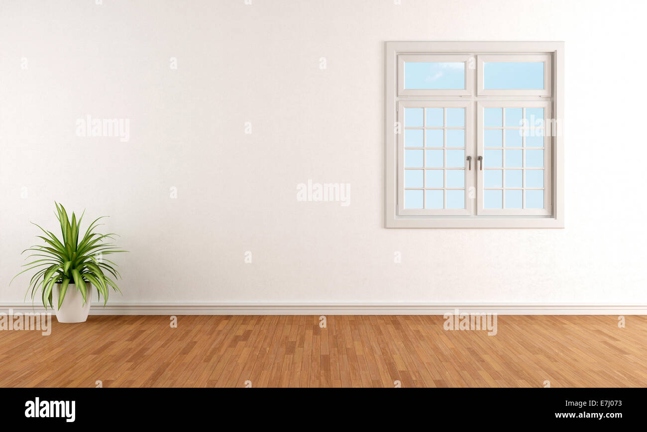 White living room with closed windows - rendering Stock Photo - Alamy