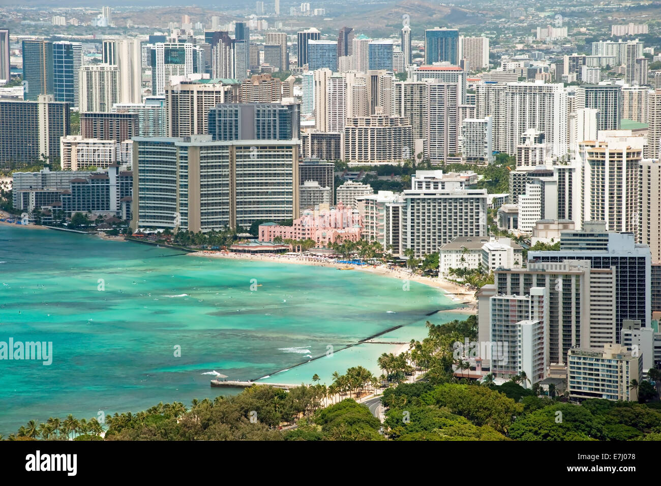 Aerial view of Honolulu and Waikiki beach from Diamond Head Stock Photo ...