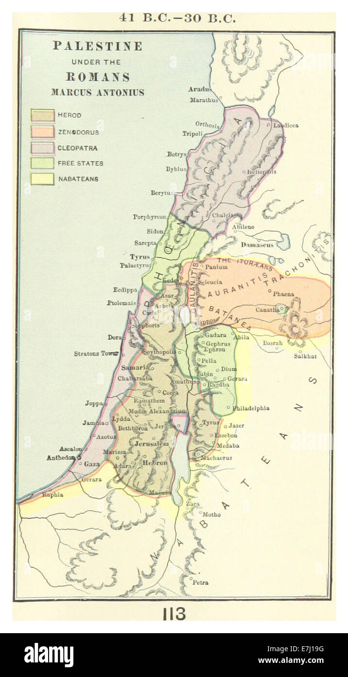 A 1899 illustration and map depicting Palestine under Roman control ...