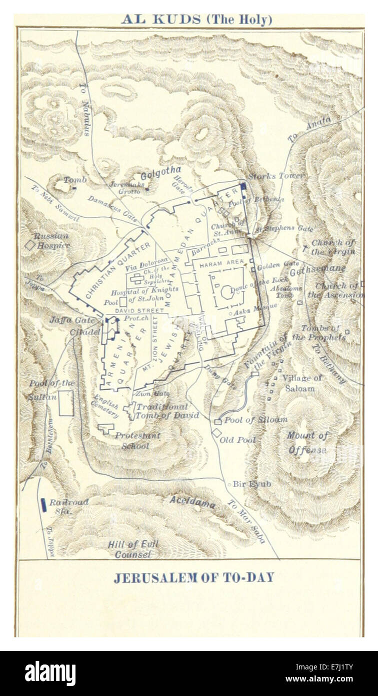 Page 219 from a 1899 book featuring a map and illustration of Al Quds ...