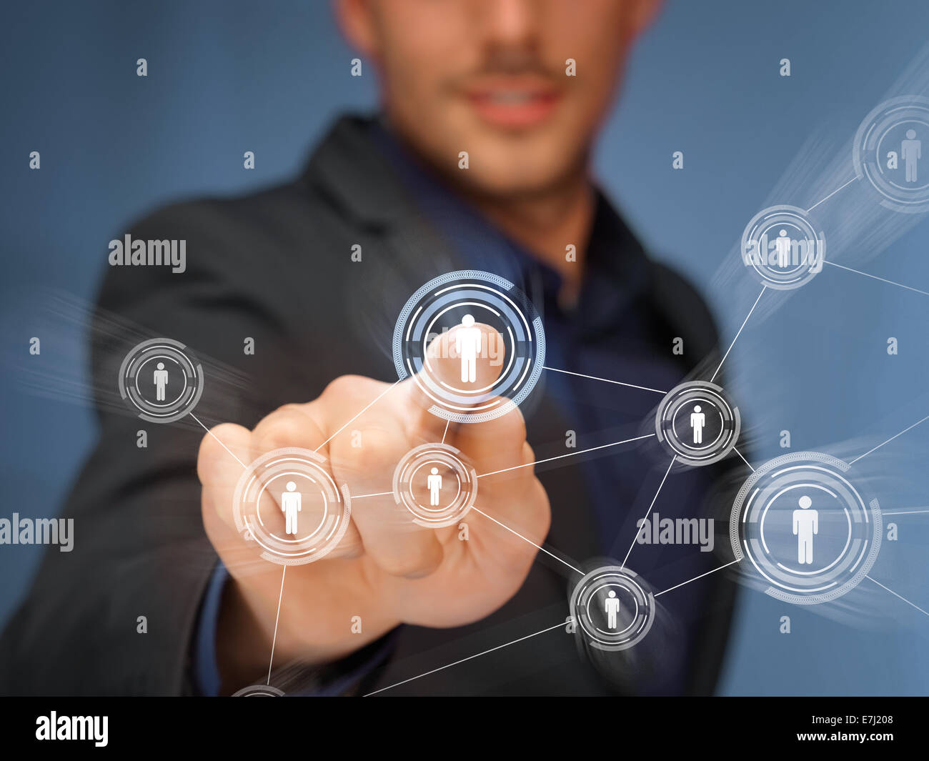 businessman pressing button with contact Stock Photo - Alamy