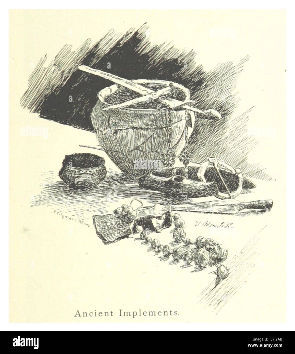 An 1894 illustration of ancient implements, depicting various tools and ...