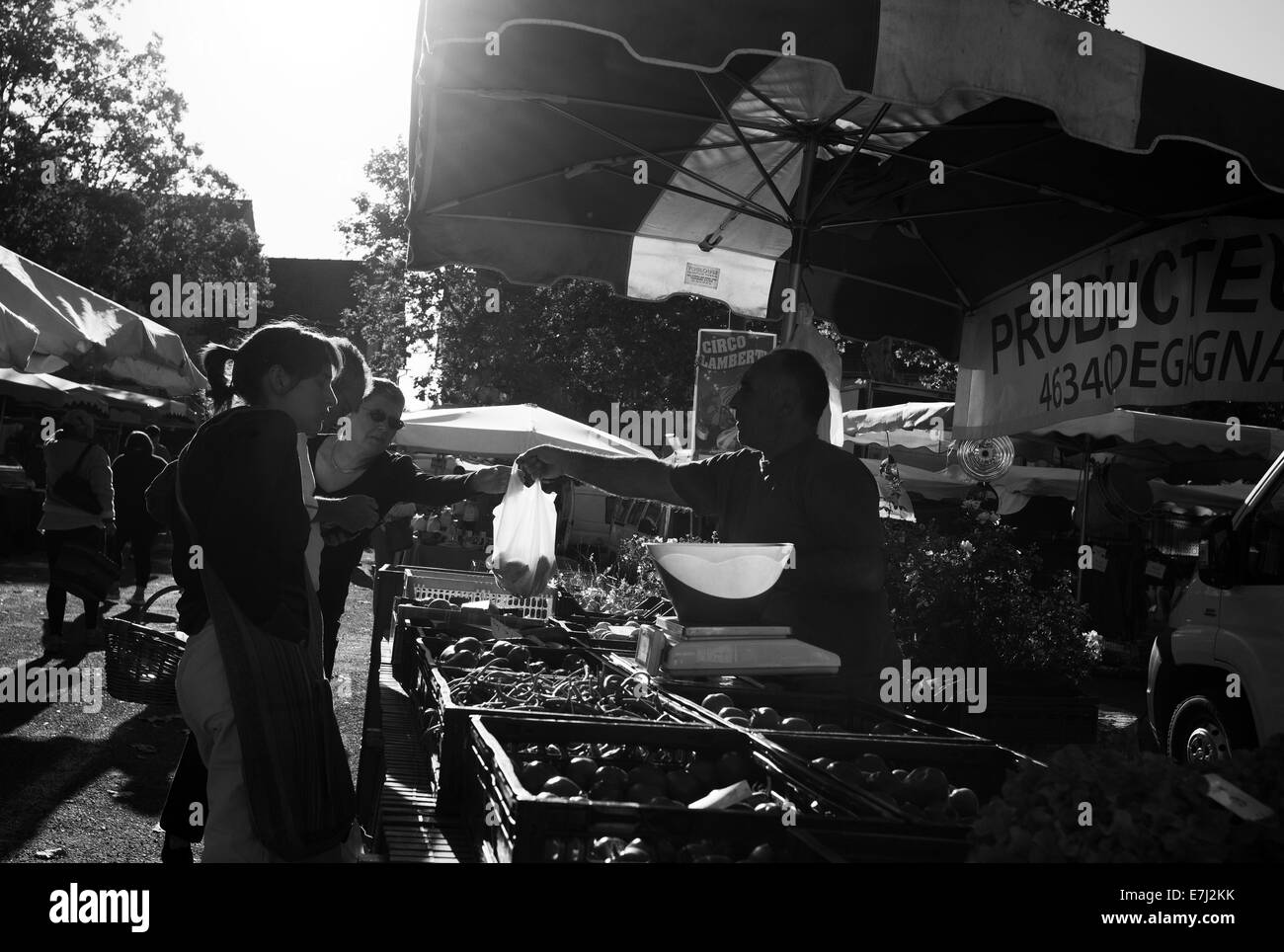 Vendor market stall selling Black and White Stock Photos & Images - Alamy