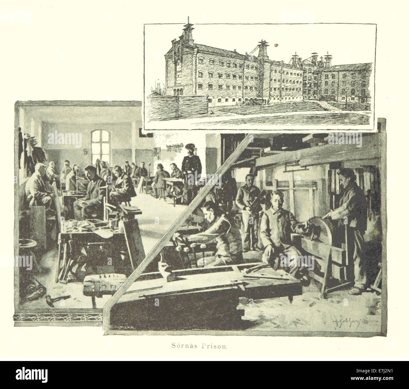 This 1894 illustration by Mechelin shows the prison of Scörnäinen (also ...