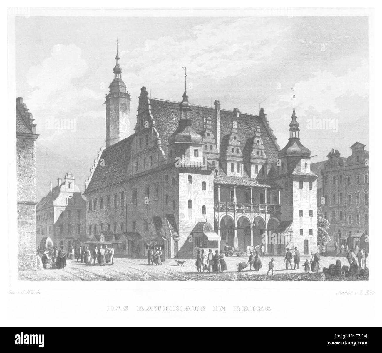 This 1852 illustration by Poppel depicts the Rathaus in Brieg, offering ...