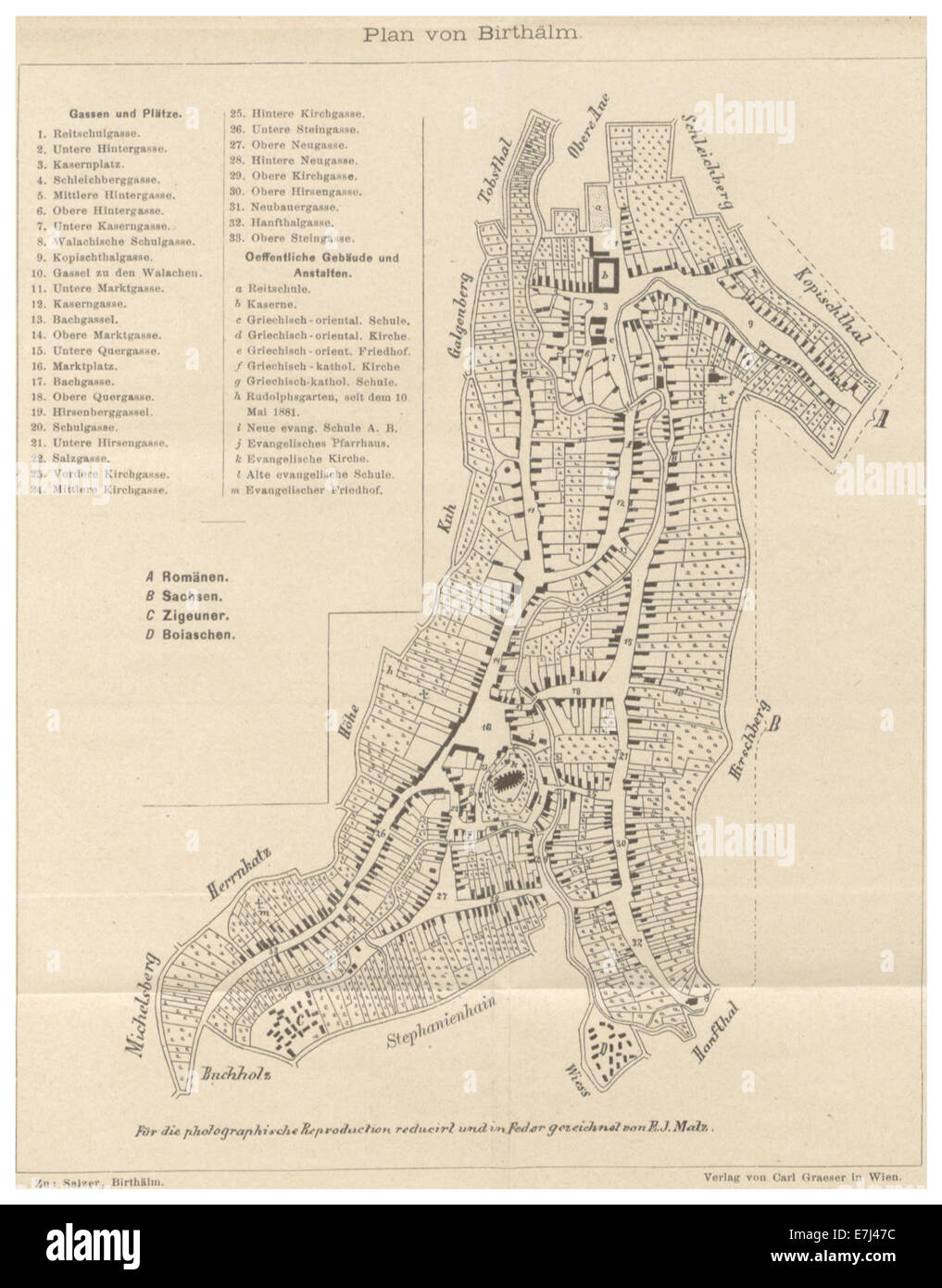 This 1881 map by Salzer shows a detailed plan of Birthcäulm ...