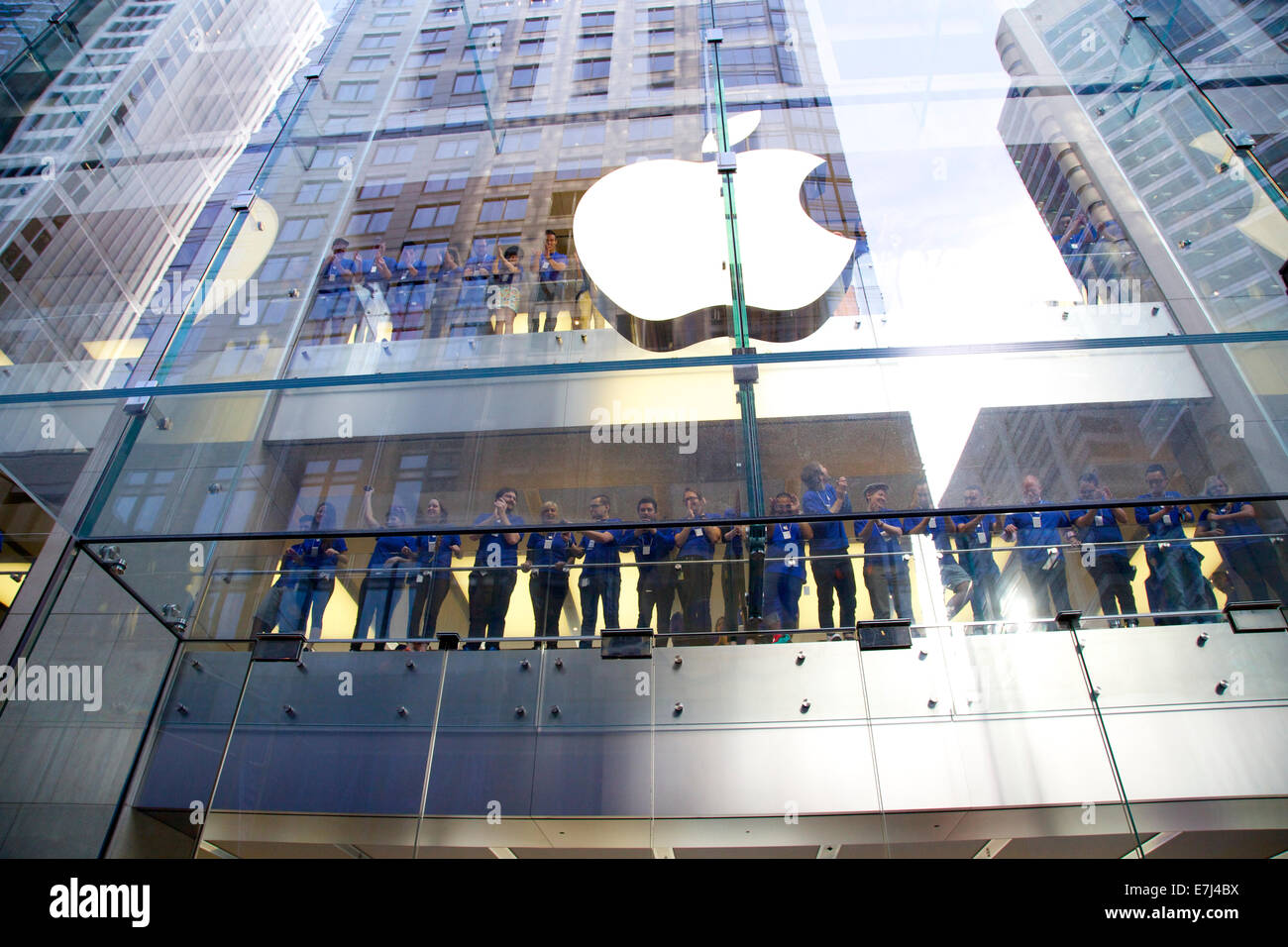 Sydney, Australia. 19th Sep, 2014. Staff at the Apple store line up ...
