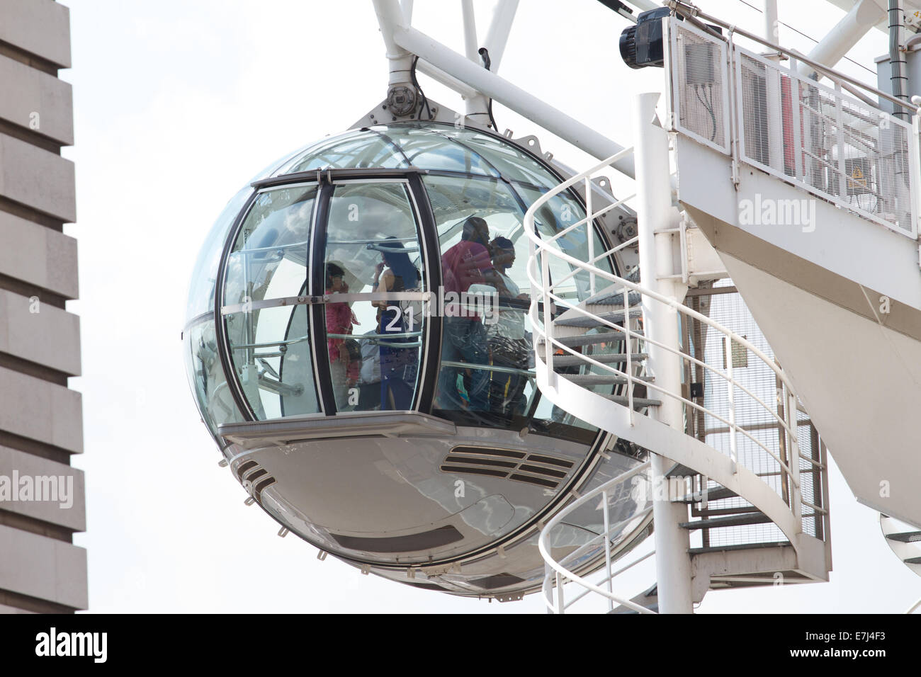 London Eye, capsule over The river Thames Westminster London England ...