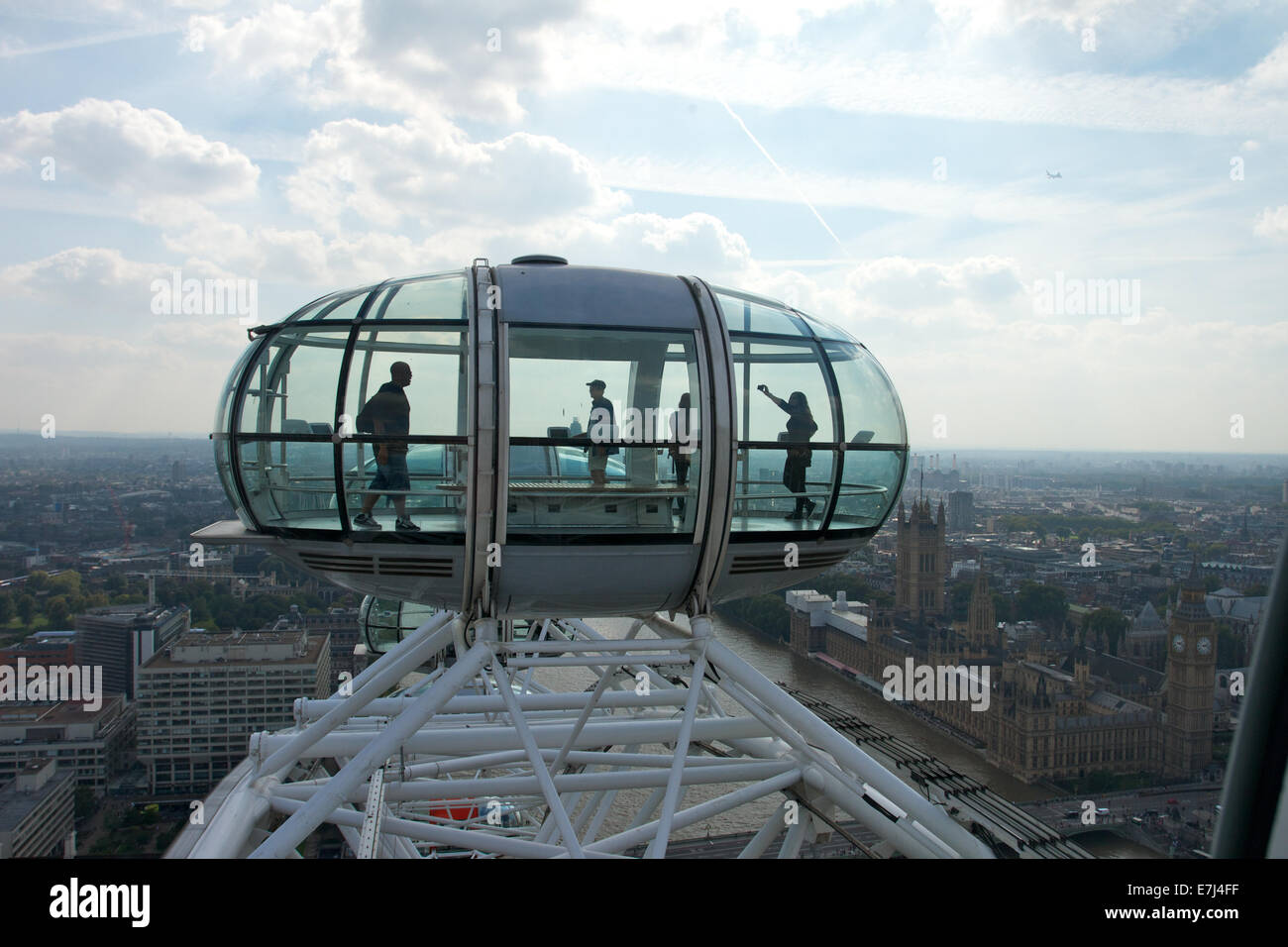 London Eye,pod up against blue spring sky Westminster London England ...