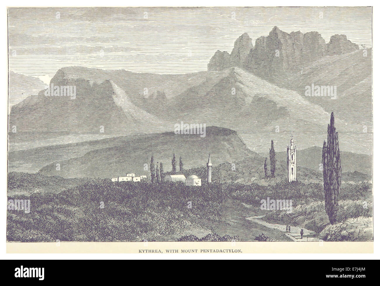 Stevenson’s 1880 illustration shows the town of Kythrea in Cyprus, with ...