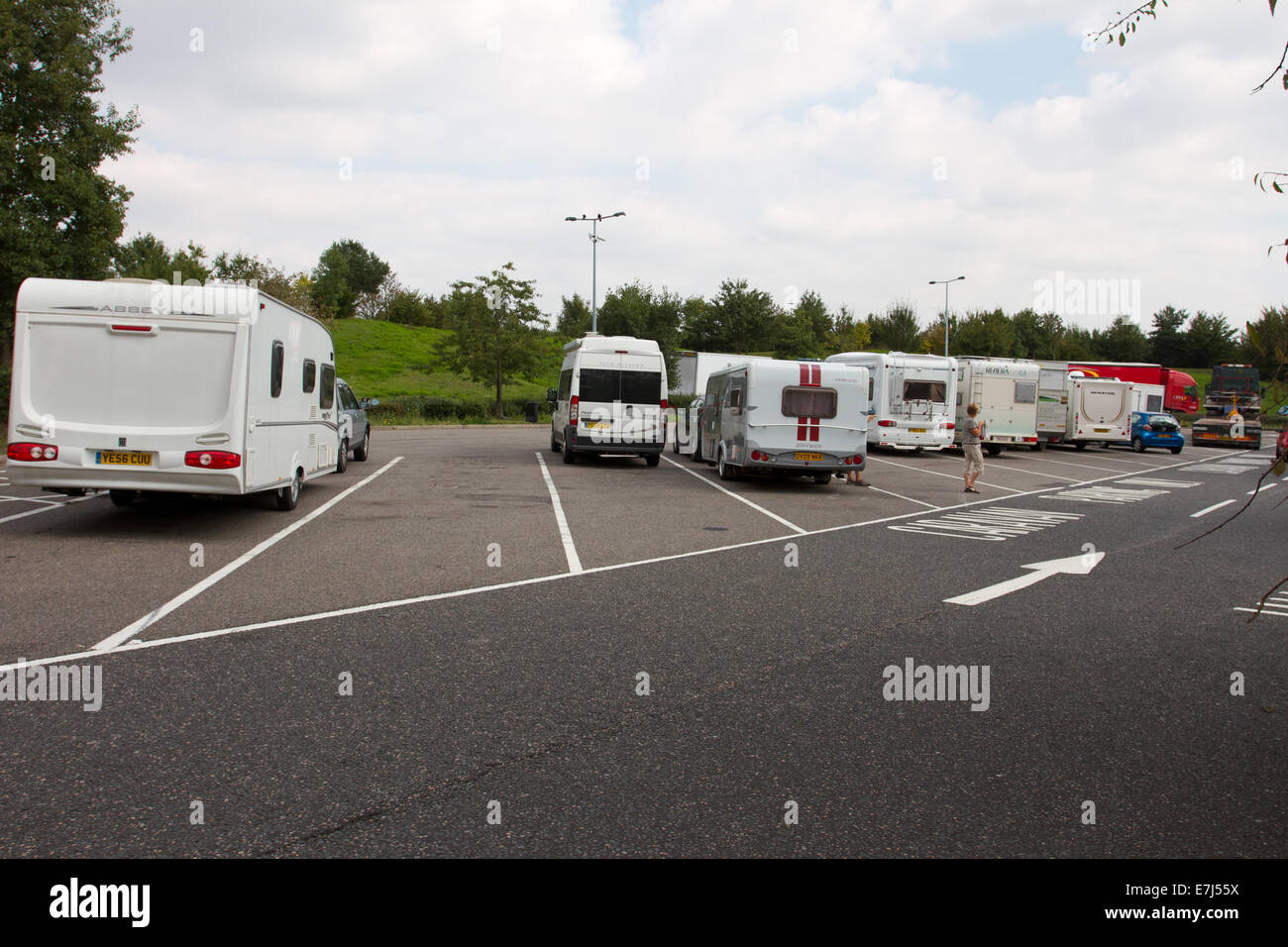 Caravan stop at service station, UK Stock Photo - Alamy