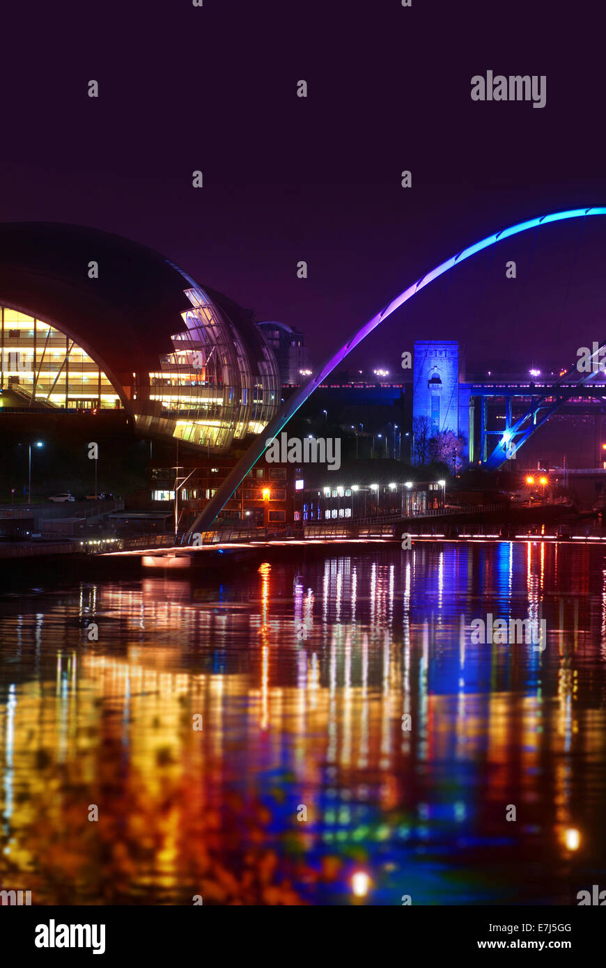 Newcastle Gateshead Quayside at night / Tyne bridges at night Stock ...
