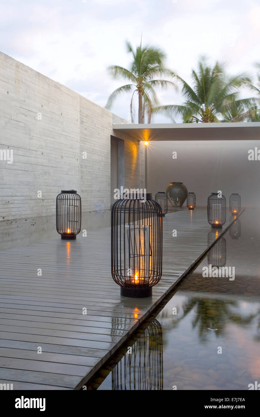 Fragment like view of modern stile bleared passage with some lamps ...