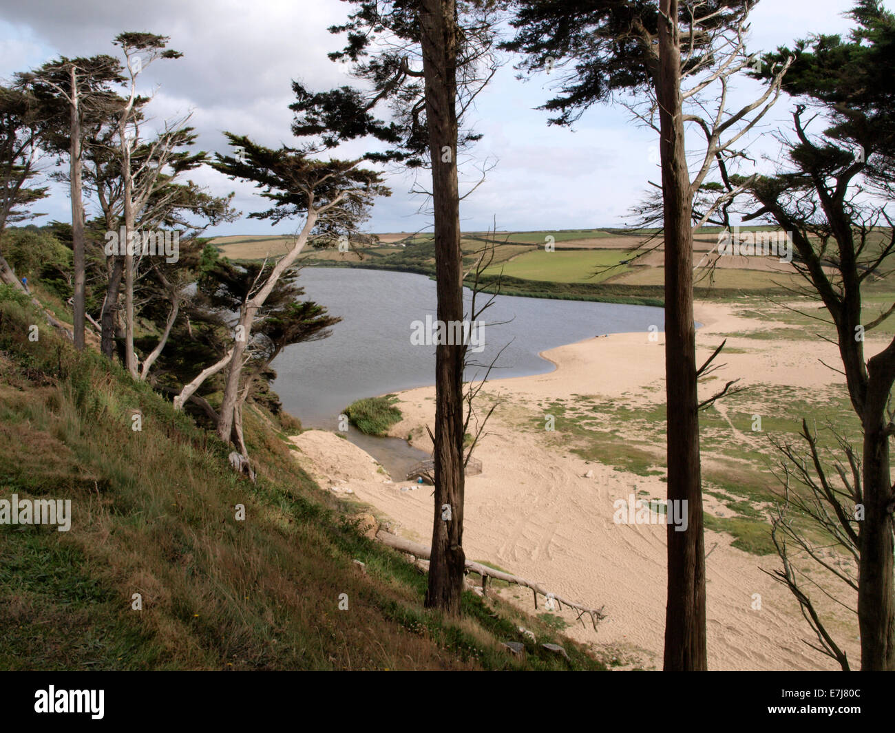 Loe Bar beach which separates Loe Pool from the sea, Penrose, Cornwall ...