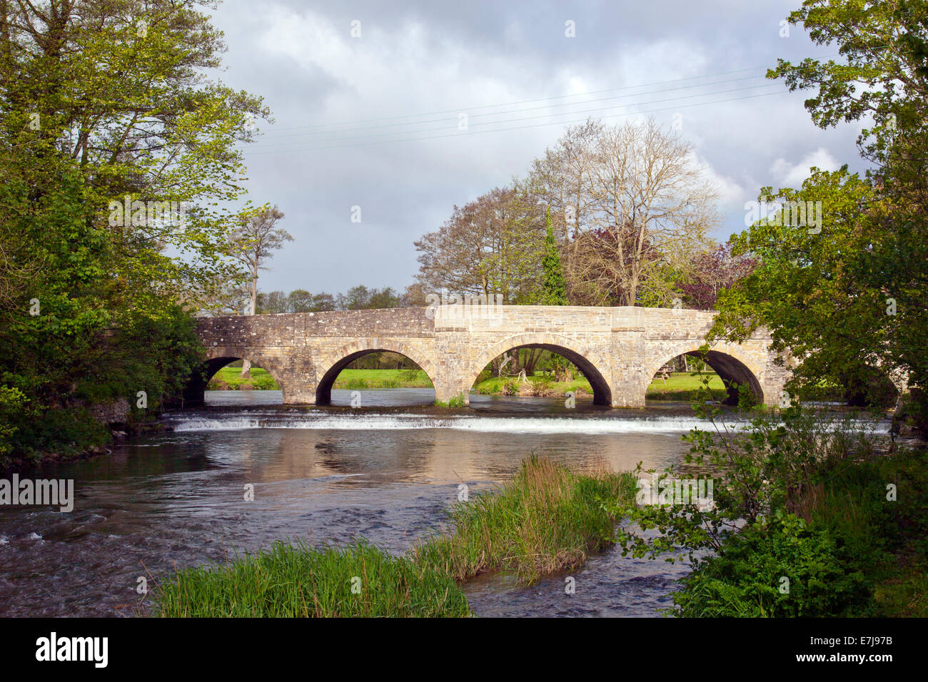 The historic bridge and weir on the River Teme at Leintwardine (the ...