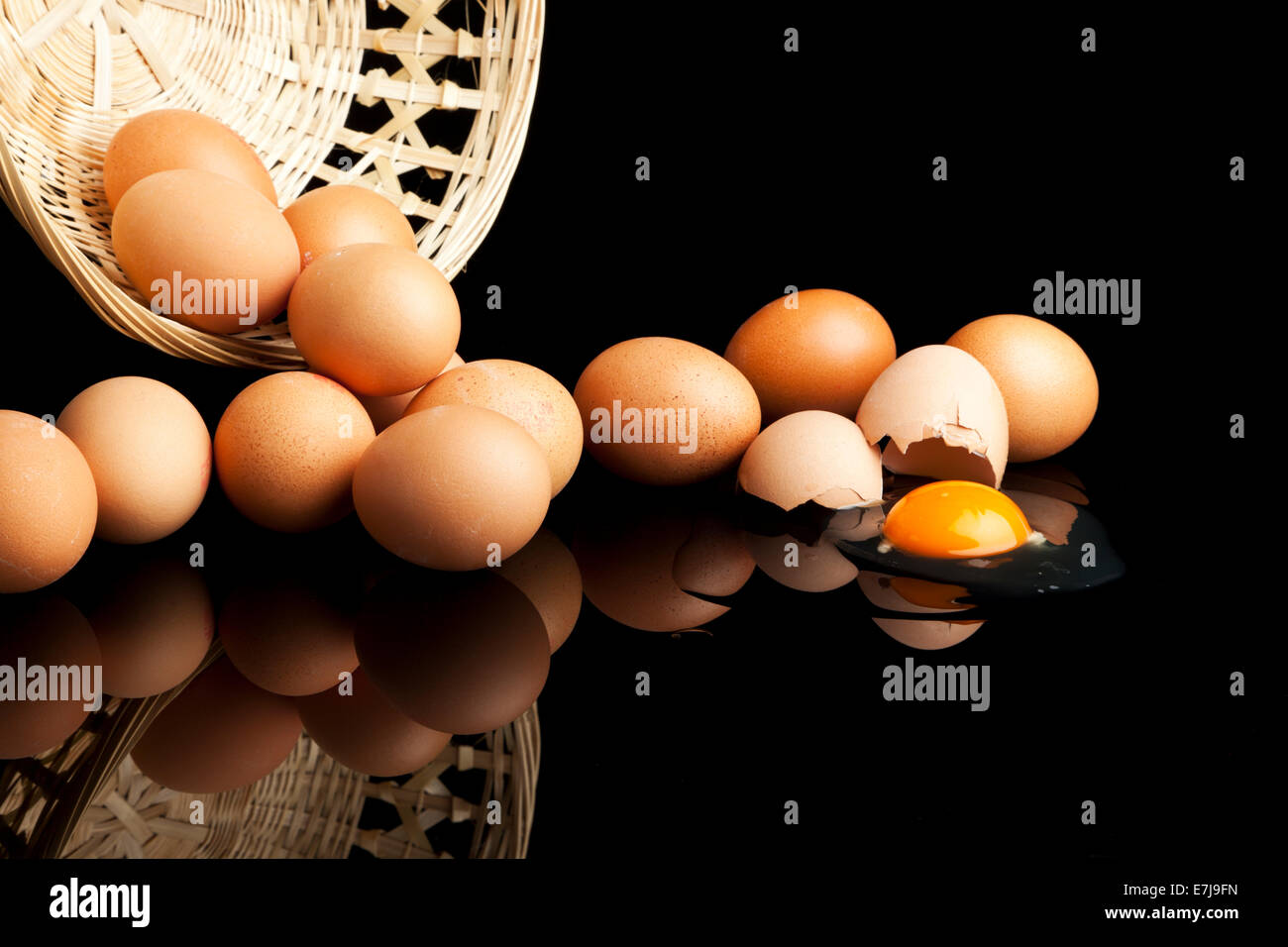 eggs falling from a basket, one egg is broken Stock Photo - Alamy