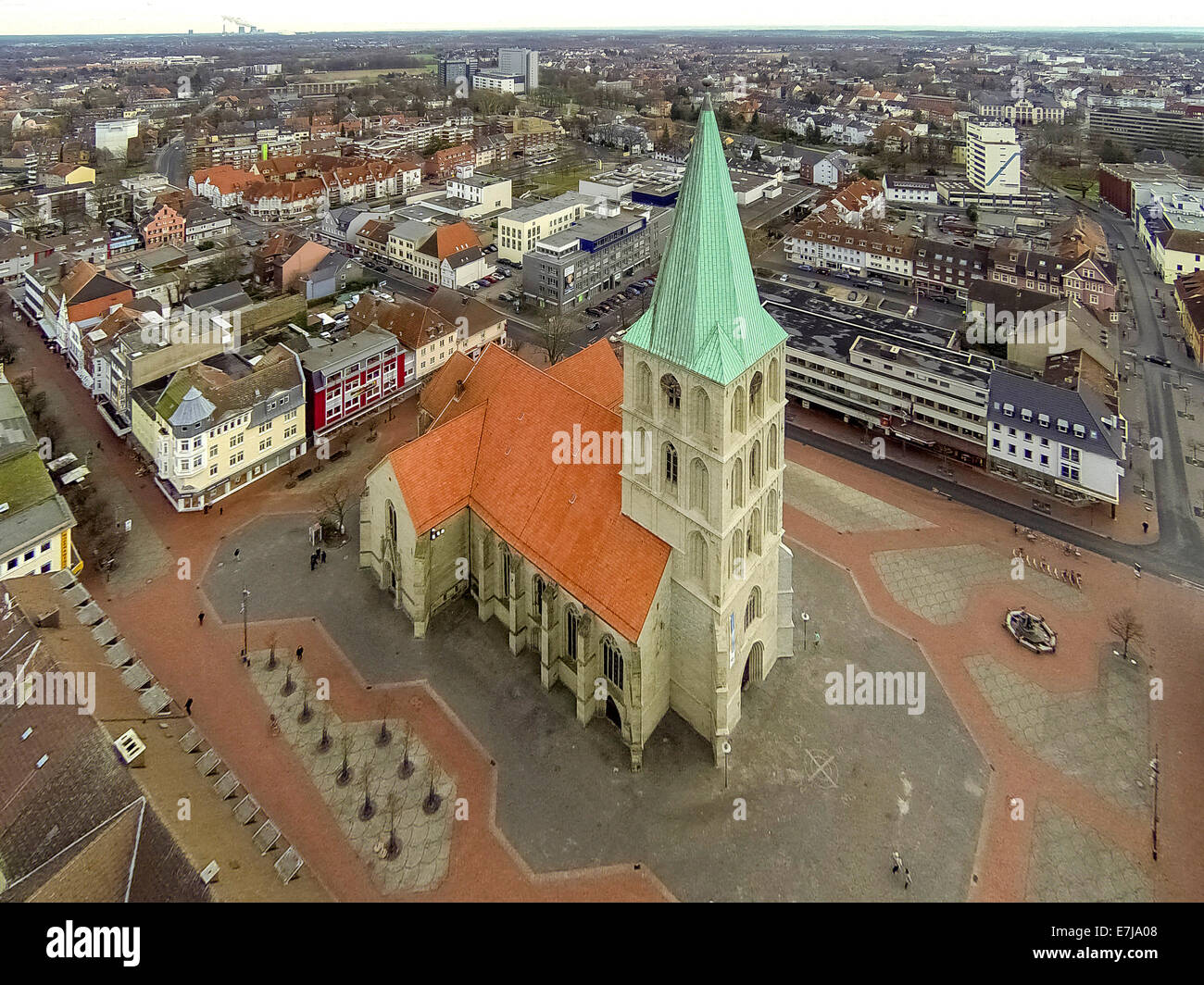 Aerial view, Pauluskirche church with market square, Hamm, Ruhr Area ...