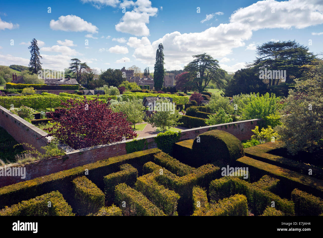 The view from the central gothic tower of the yew maze towards Hampton ...
