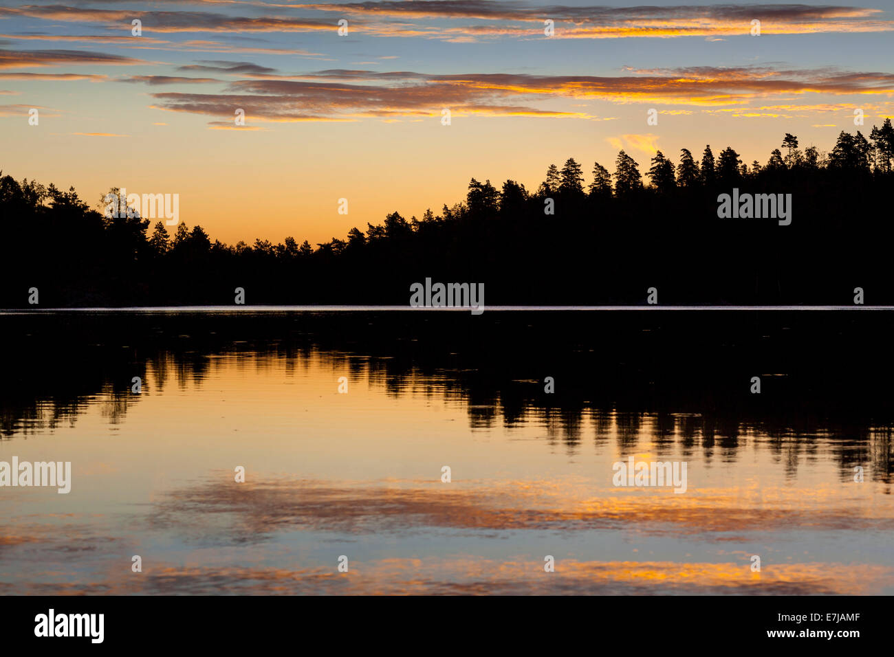 Sunrise at a lake, near Ed, Dalsland, Västra Götaland, Sweden Stock ...