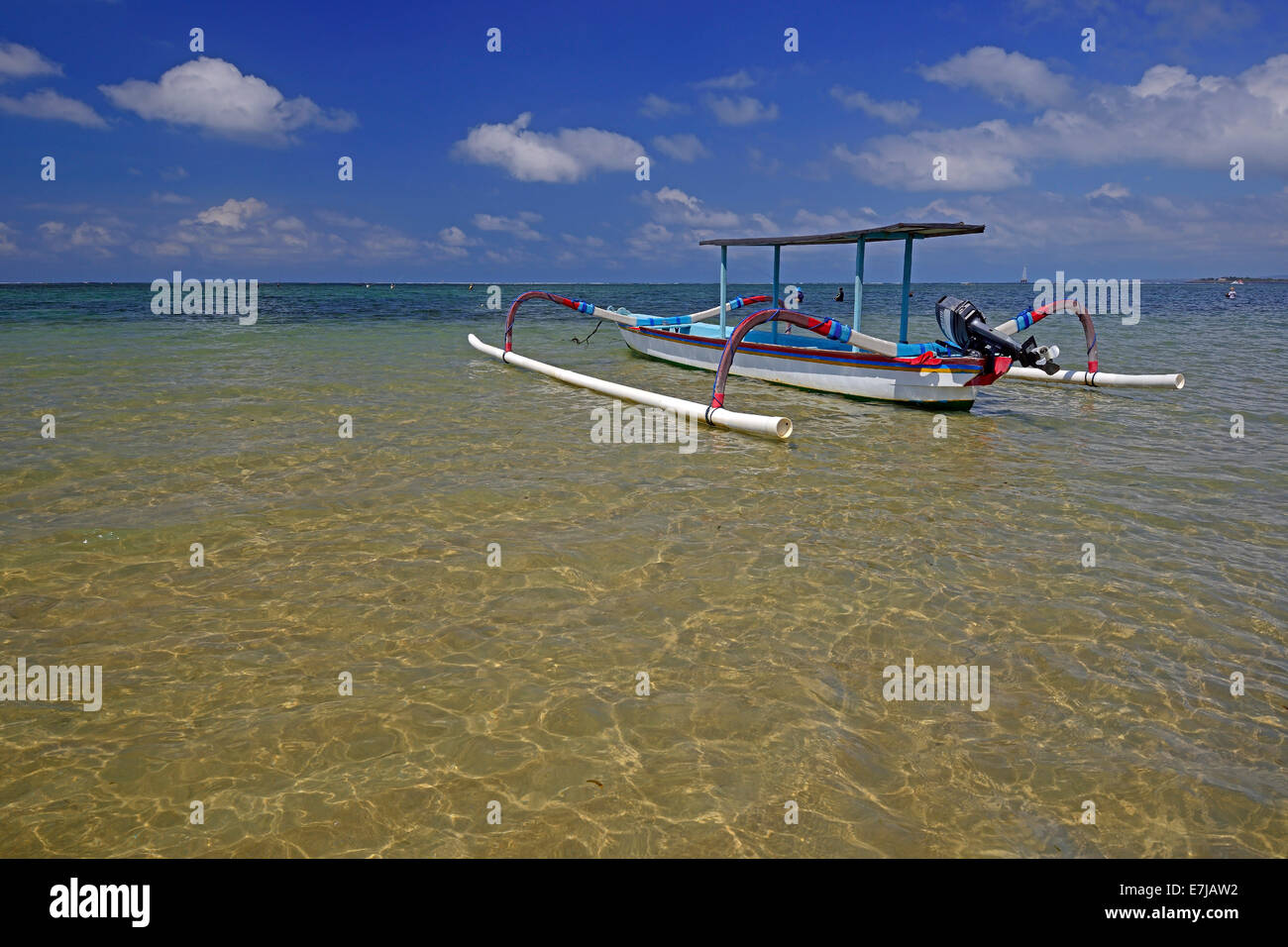 Traditional outrigger boat on the beach, Sanur, Bali, Indonesia Stock ...