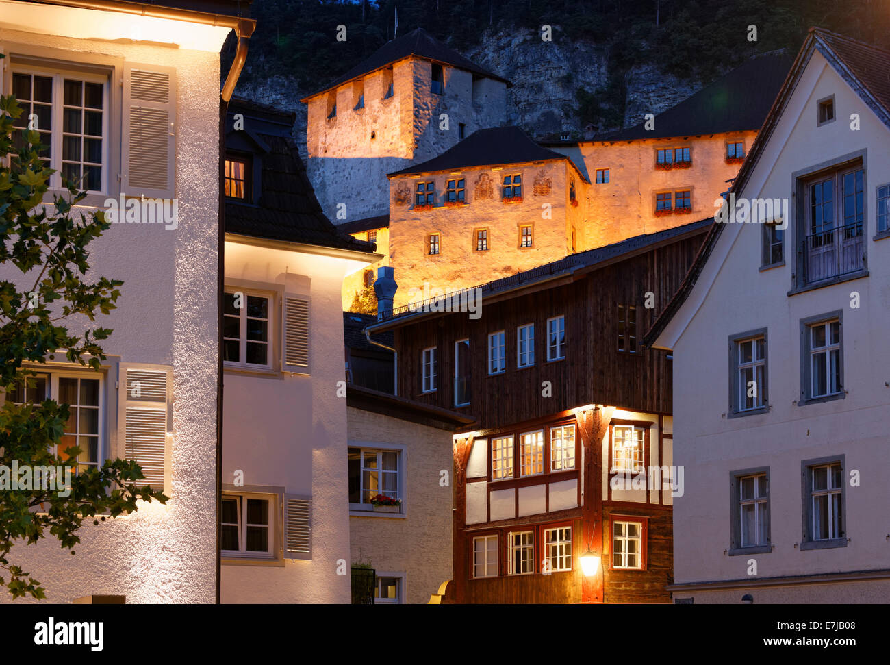Historic town centre with Schattenburg Castle, Feldkirch, Vorarlberg ...