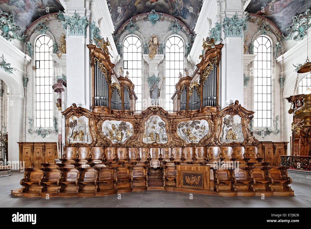 Choir, choir stalls and interior of the baroque Catholic Cathedral of ...