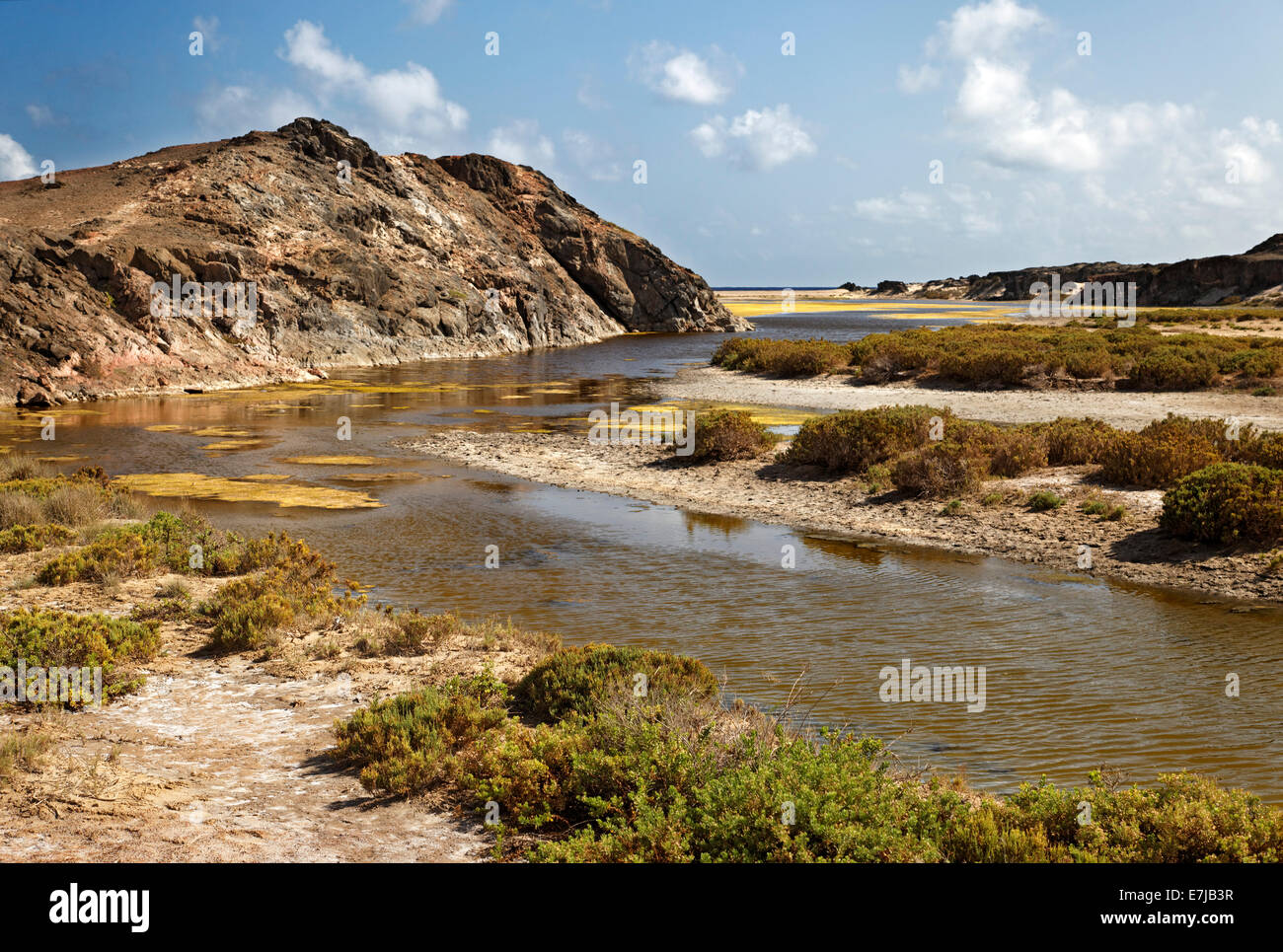 Landscape, inlet, rocks, hills, bushes, Mirbat, Dhofar region ...