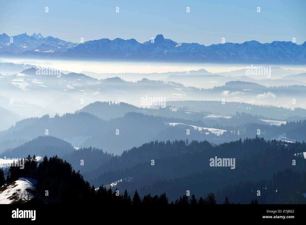 View from Napf mountain onto the Bernese Alps, Stockhorn mountain at ...