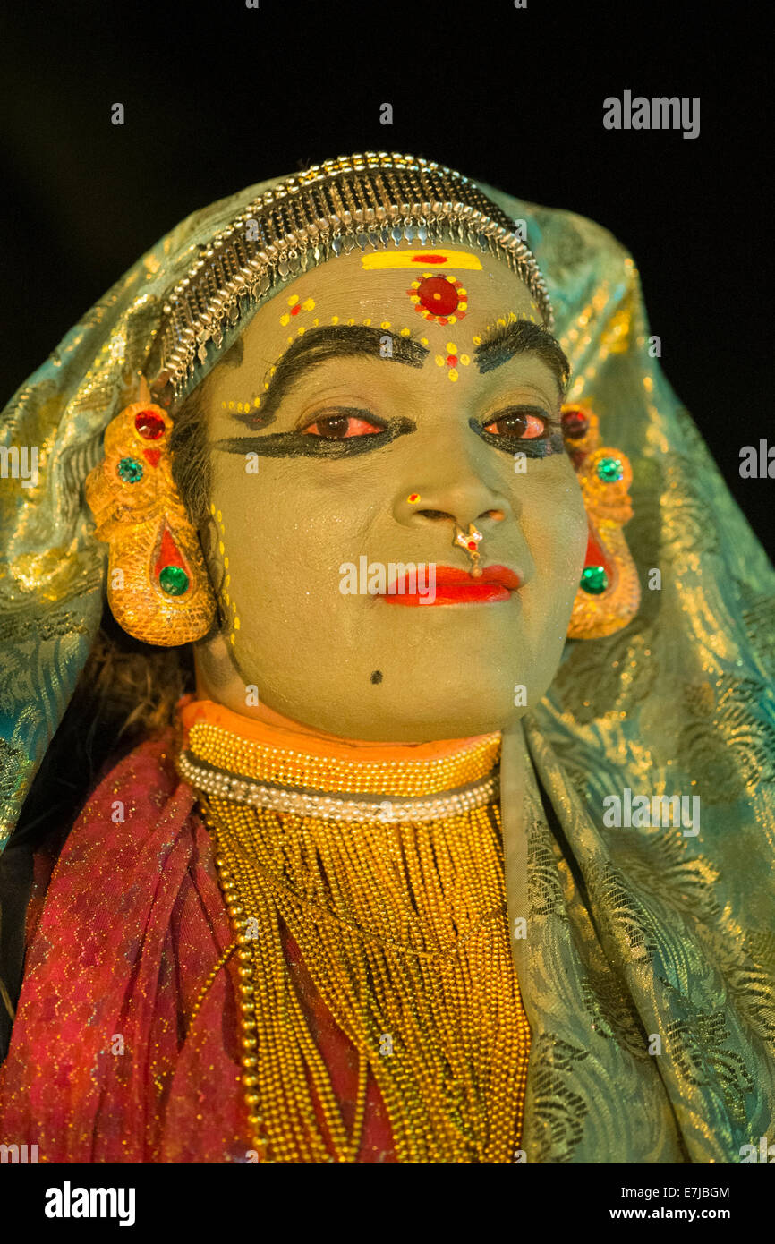 Kathakali dancer in full makeup wearing a costume, Varkala, Kerala ...