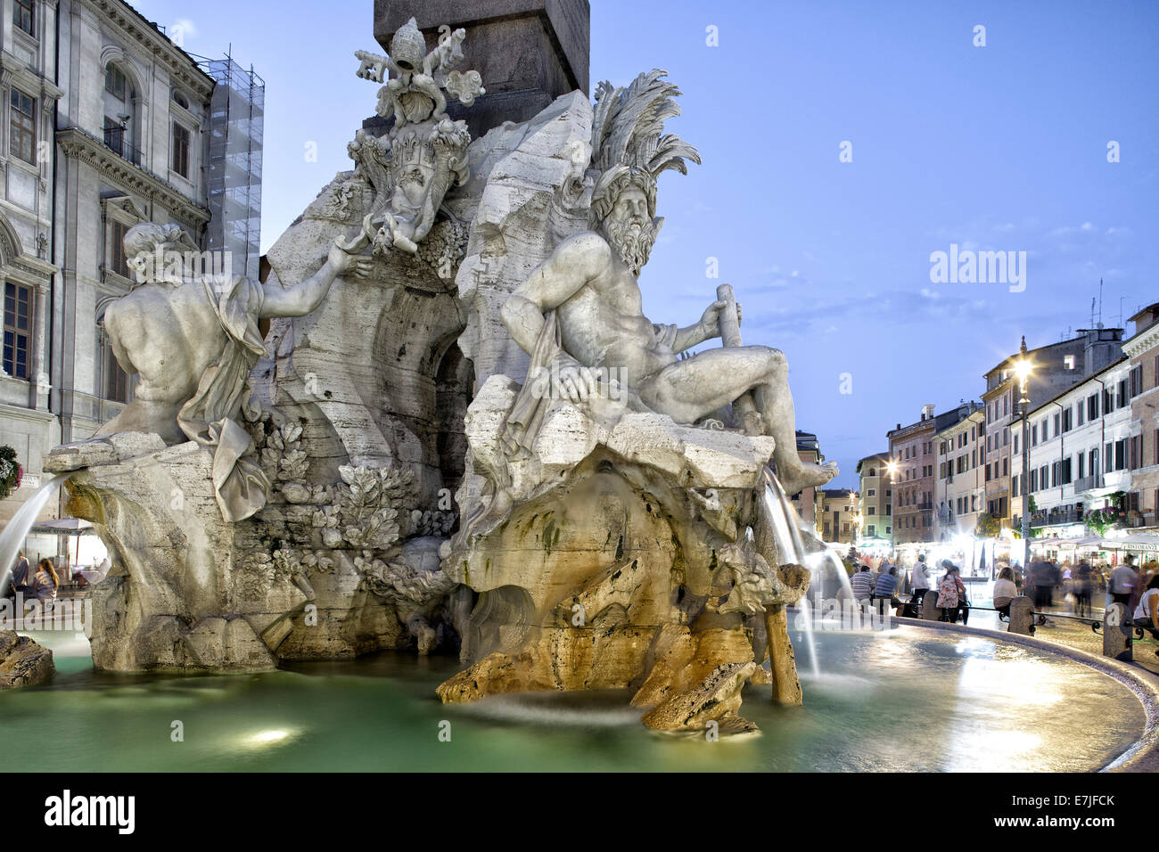 Evening, light, illumination, capital, Italy, Europe, Navona, Piazza ...