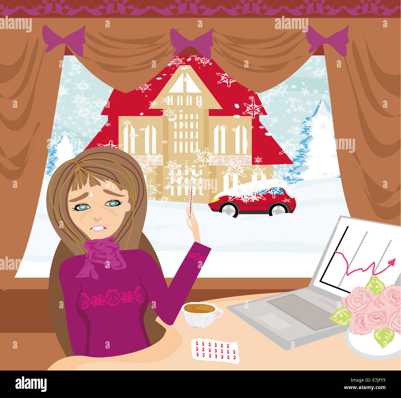 Cartoon illustration sick computer thermometer hi-res stock photography ...