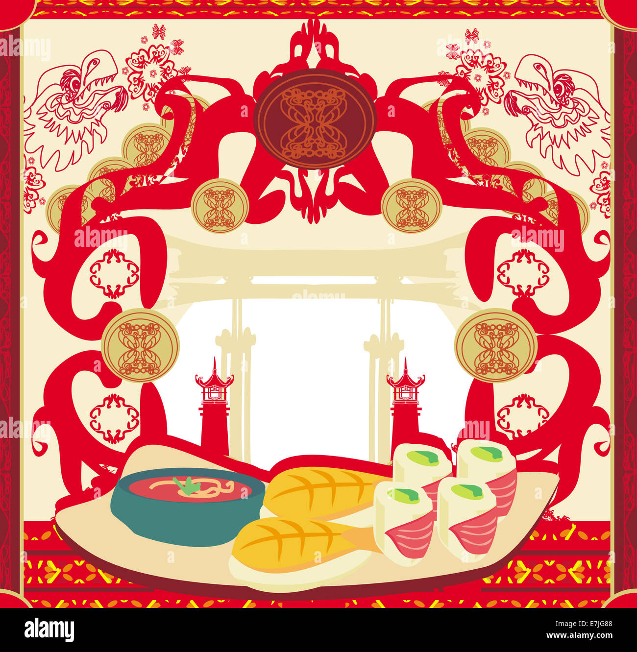Japanese food menu - vintage card Stock Photo - Alamy