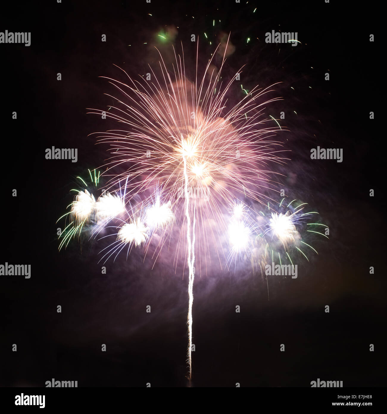 Red colorful fireworks on the black sky background Stock Photo - Alamy