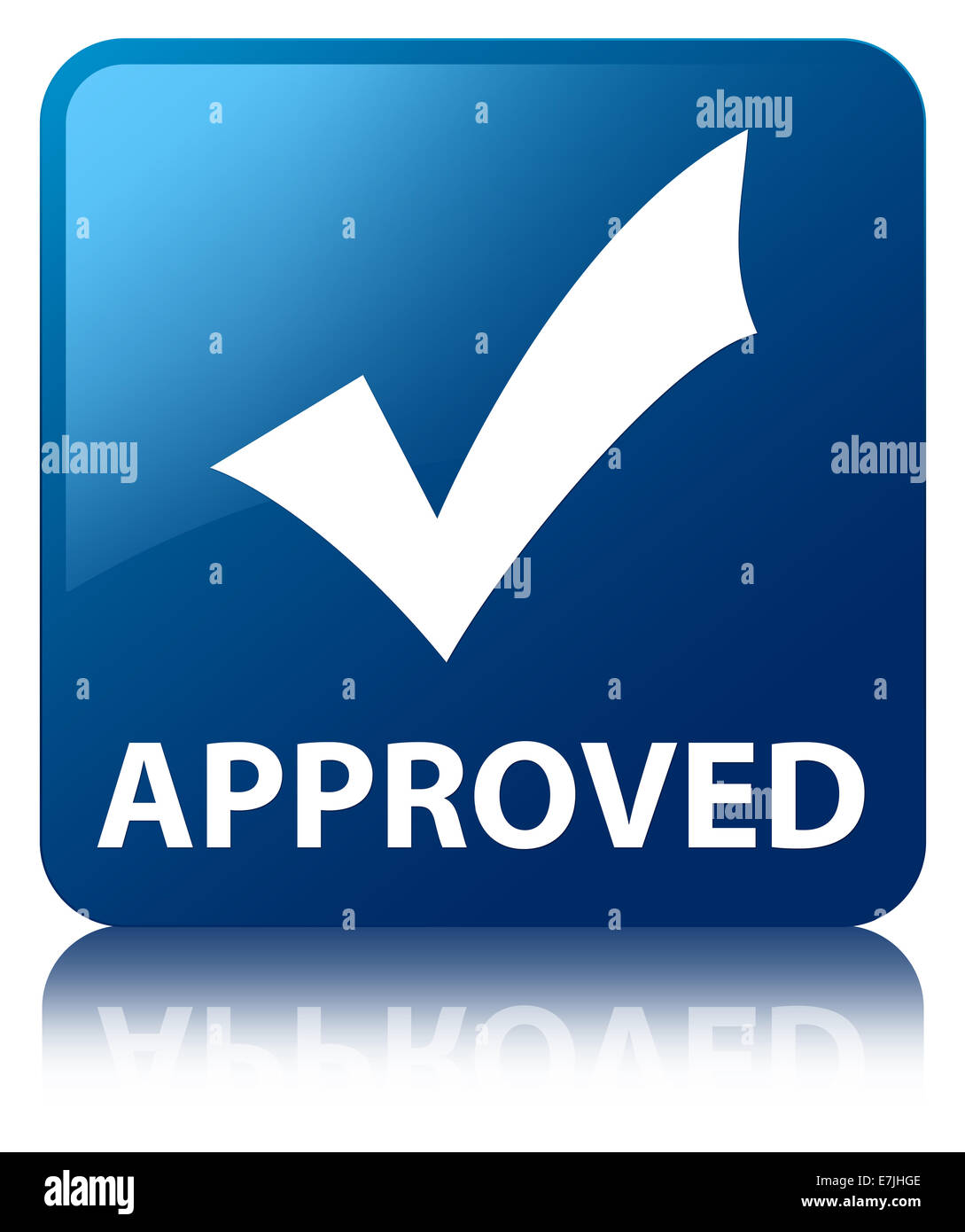 Approved (validate icon) blue square button Stock Photo - Alamy
