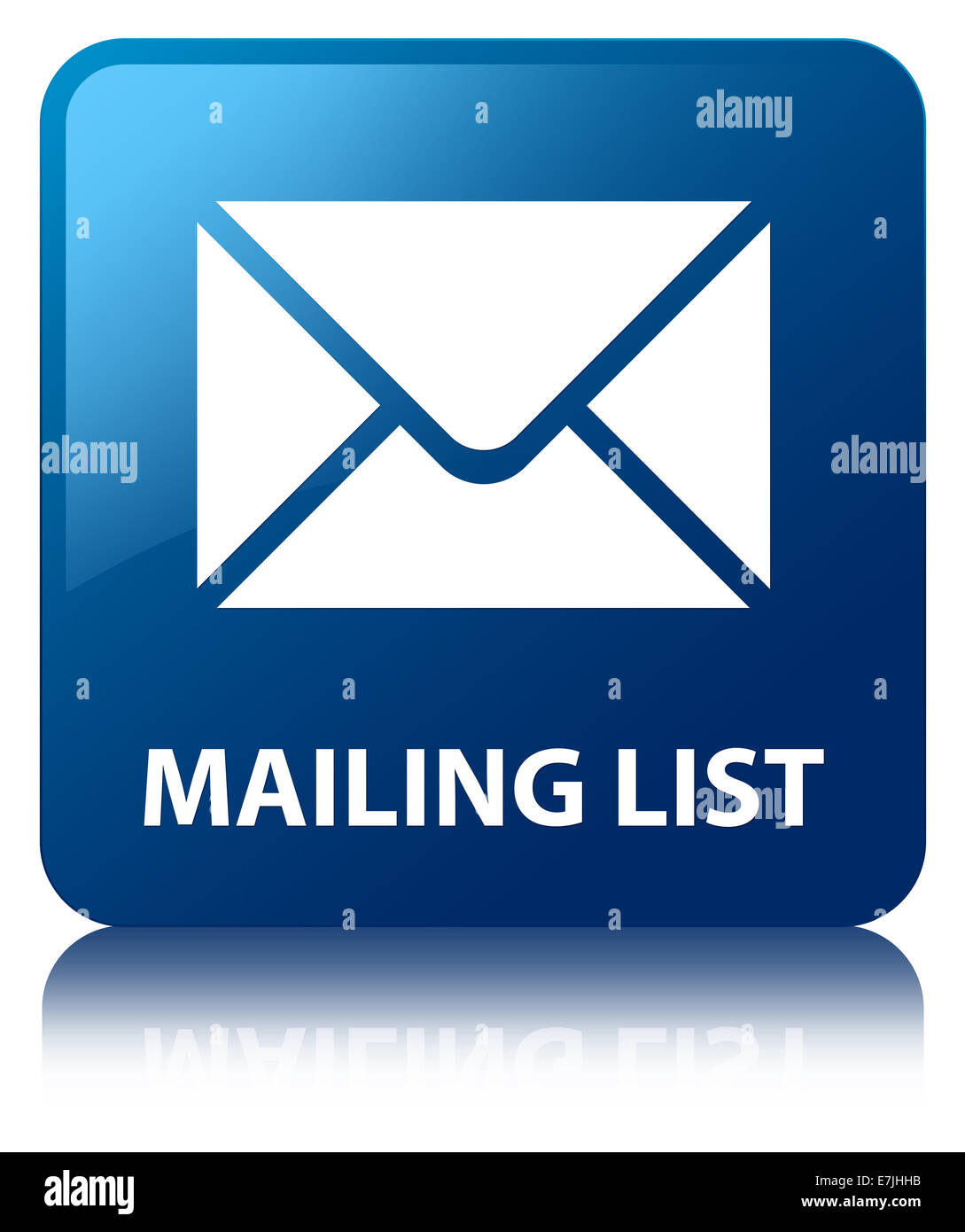Mailing list (email icon) blue square button Stock Photo - Alamy