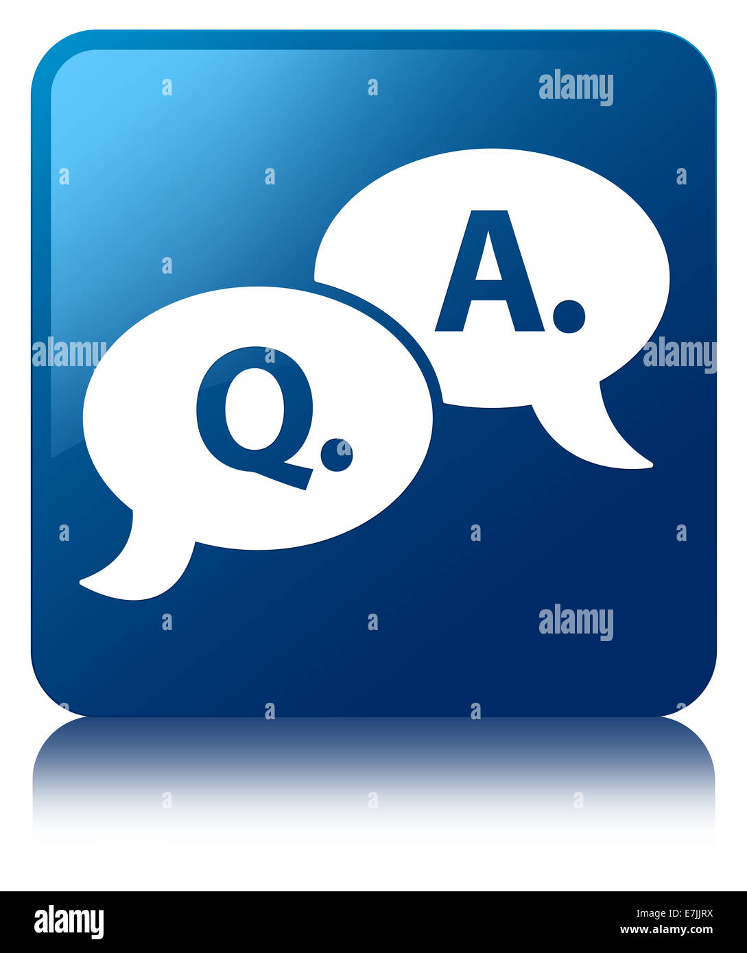 Question answer bubble icon blue square button Stock Photo - Alamy