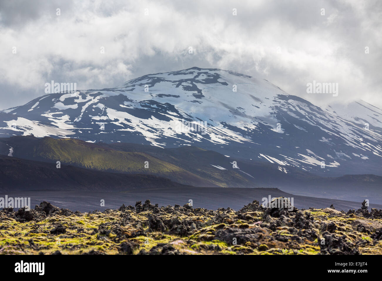 Icelandic volcano with snow and cloudy sky Stock Photo - Alamy