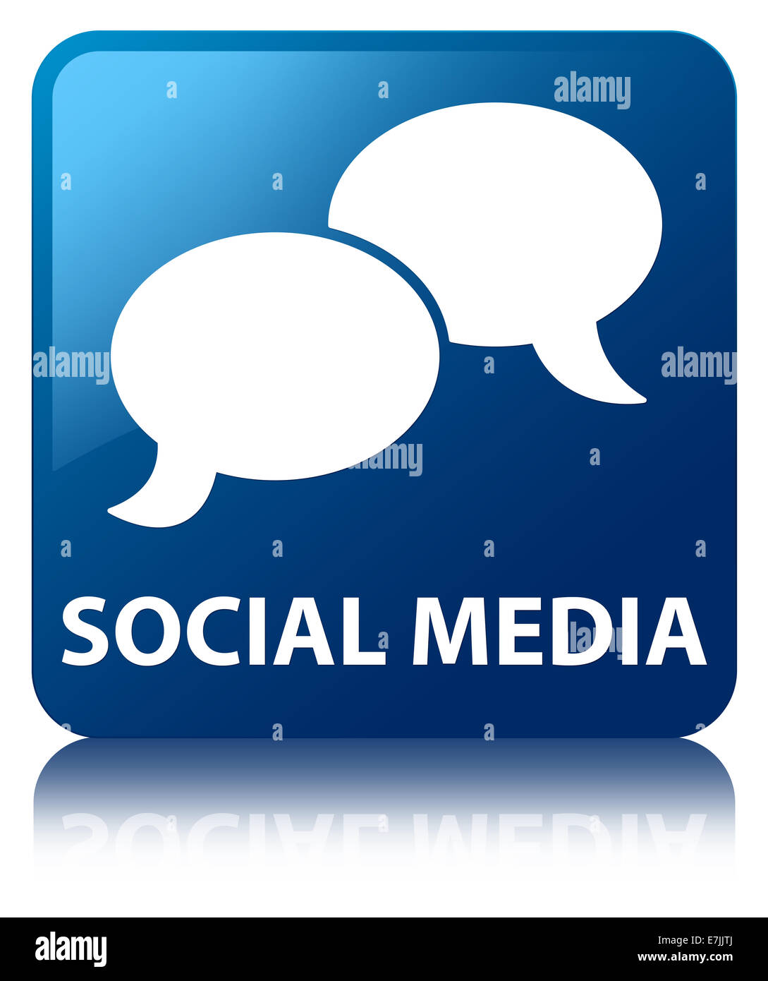 Social network (chat icon) glossy blue reflected square button Stock ...